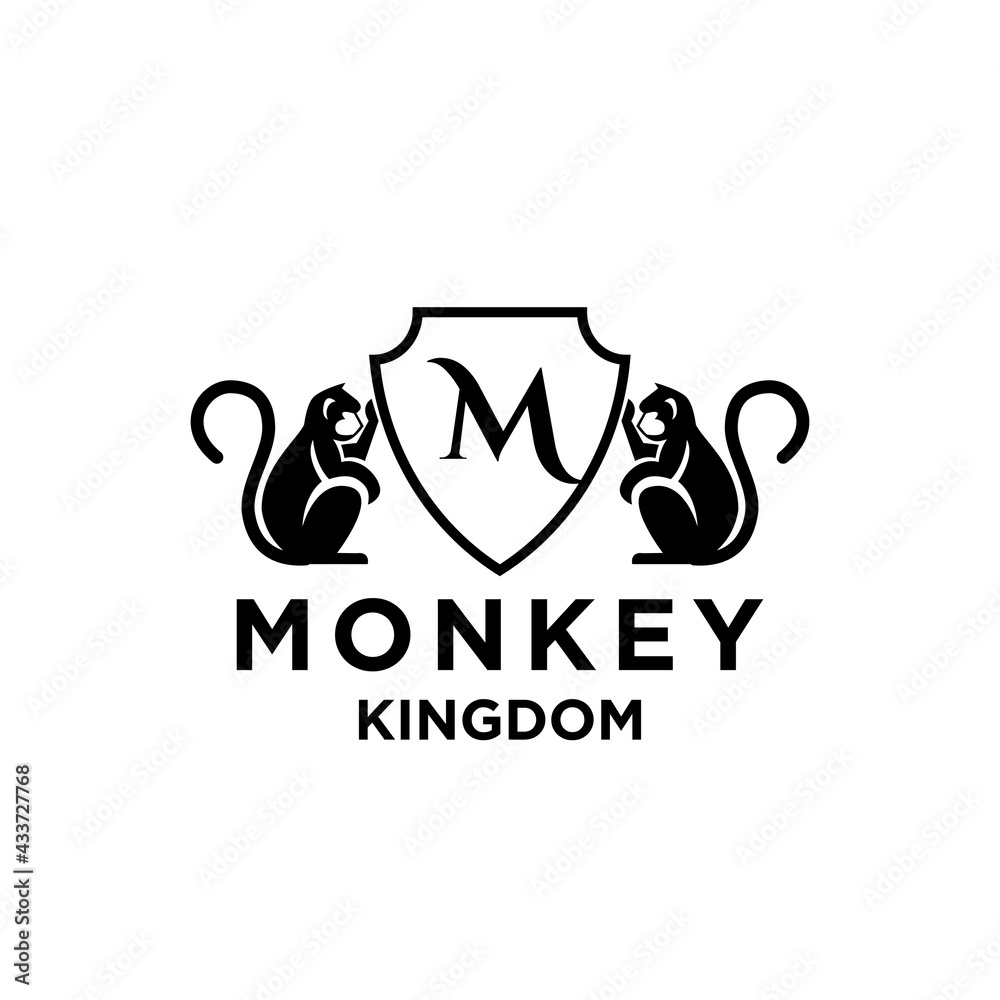 premium minimalism monkey kingdom with initial letter M vector logo ...