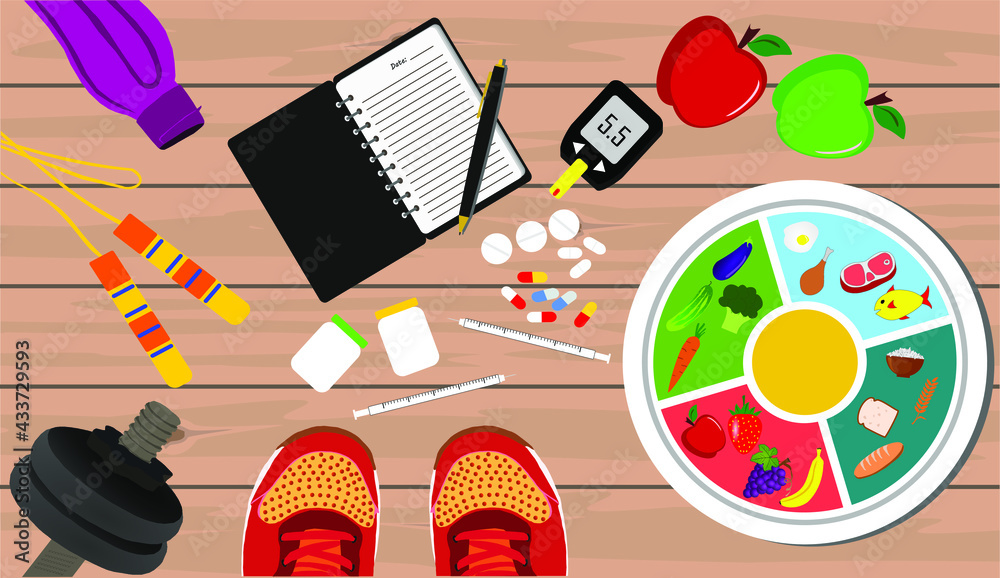 Diabetes care concept, healthy lifestyle, diet control, medication and ...