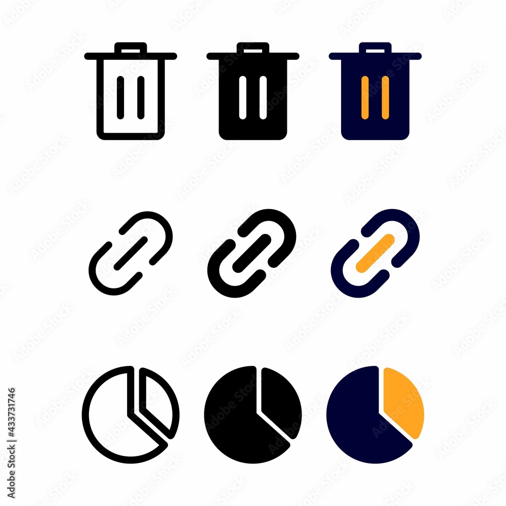 Vetor de recycle bin icon set with three style for presentation, banner ...