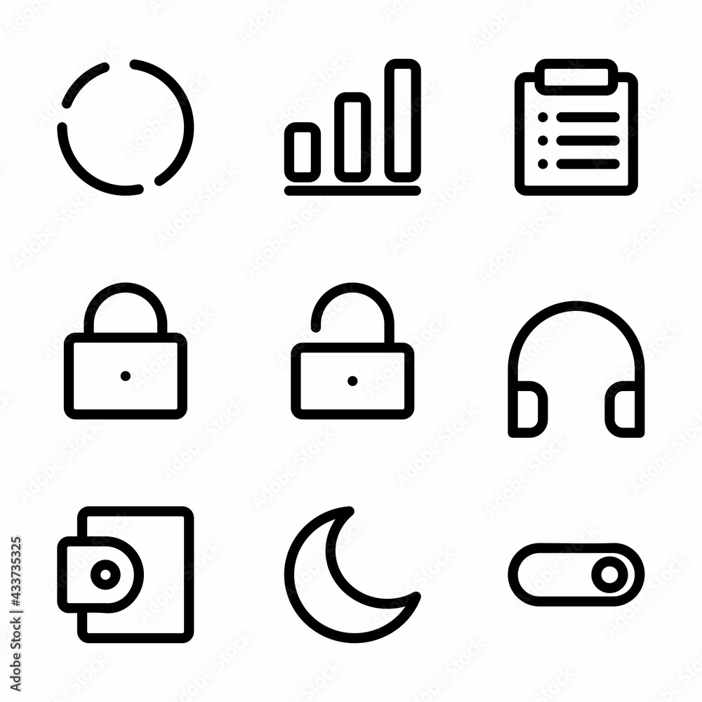 essential icon set with outline style for poster, template, and social ...