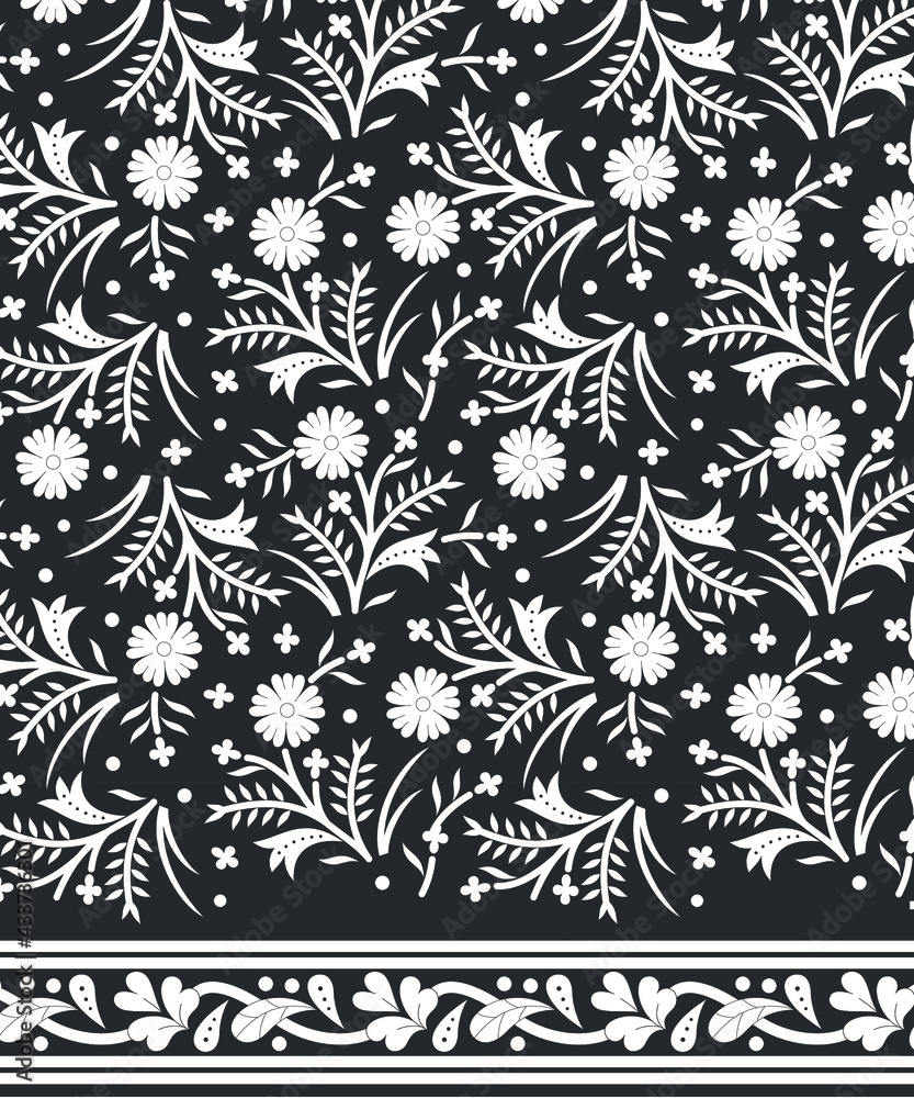 flower leaf pattern with border for background, texture, tile, curtain ...