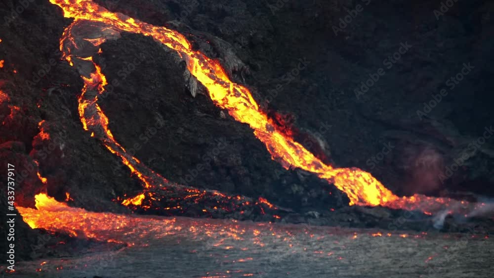 Close-up view of volcano eruption in Geldingadalir valley near ...