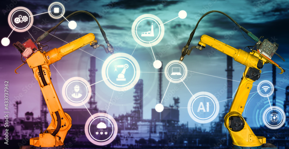 Smart industry robot arms for digital factory production technology ...