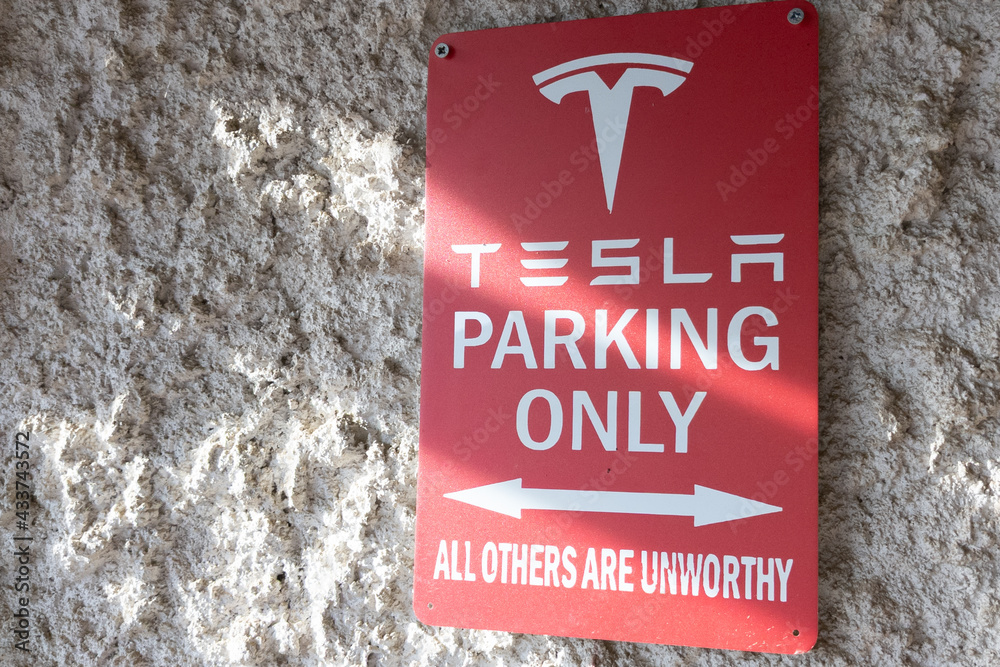 tesla parking only text brand car store dealership logo sign in red ...