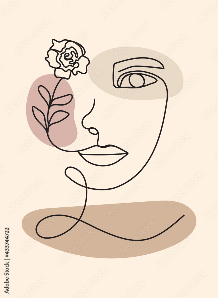 Boho women faces on abstract wall art vector. Surreal portraits set ...