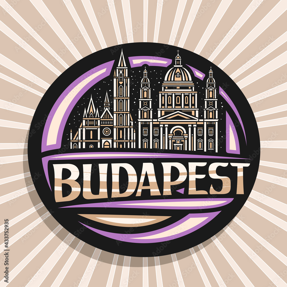 Vector logo for Budapest, black decorative label with outline ...