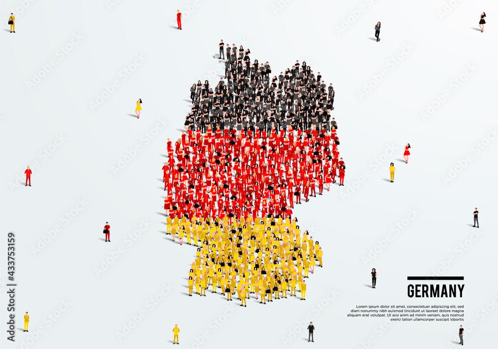 Germany Map and Flag. A large group of people in the Germany flag color ...