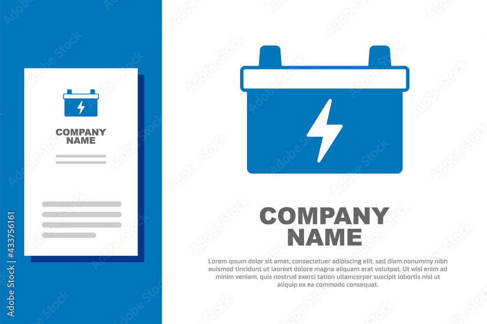 Blue Car battery icon isolated on white background. Accumulator battery ...