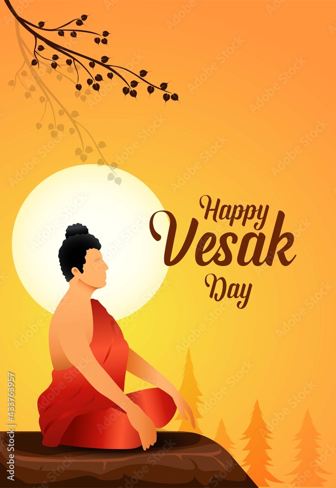Happy Vesak Day, Buddha Purnima wishes greetings buddha with nature. Can be used for poster ...