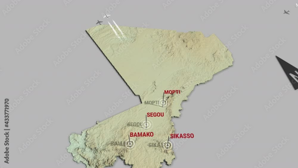 Seamless looping animation of the 3d terrain map of Mali with the ...