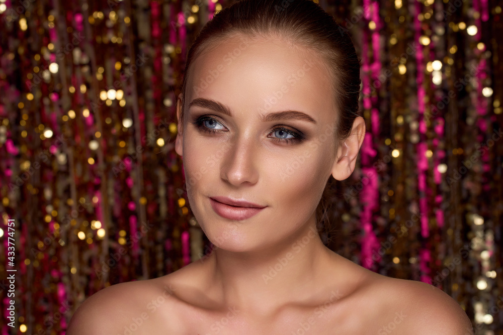 Beauty portrait of a High Fashion model woman in colorful bright neon ...