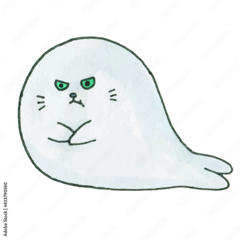 Hand draw markers cartoon cute seal. Kawaii illustration. angry seal ...