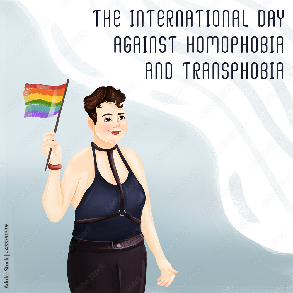 Raster Image Of Lesbian Girl At The Lgbt Parade With Flags On The International Day Against