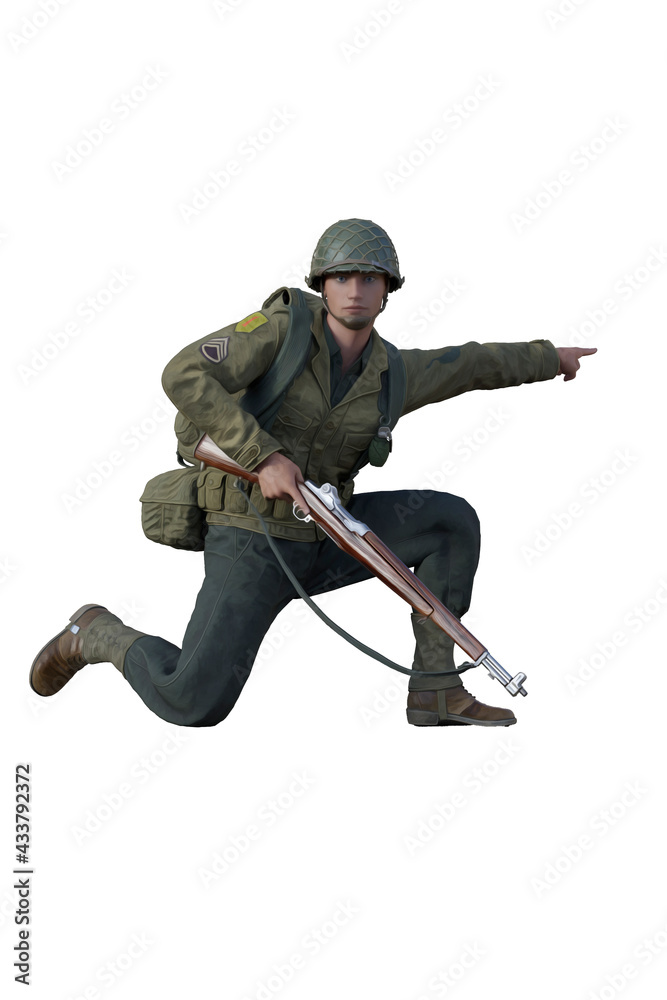 Historical American soldier of World War 2 pointing. Digital ...