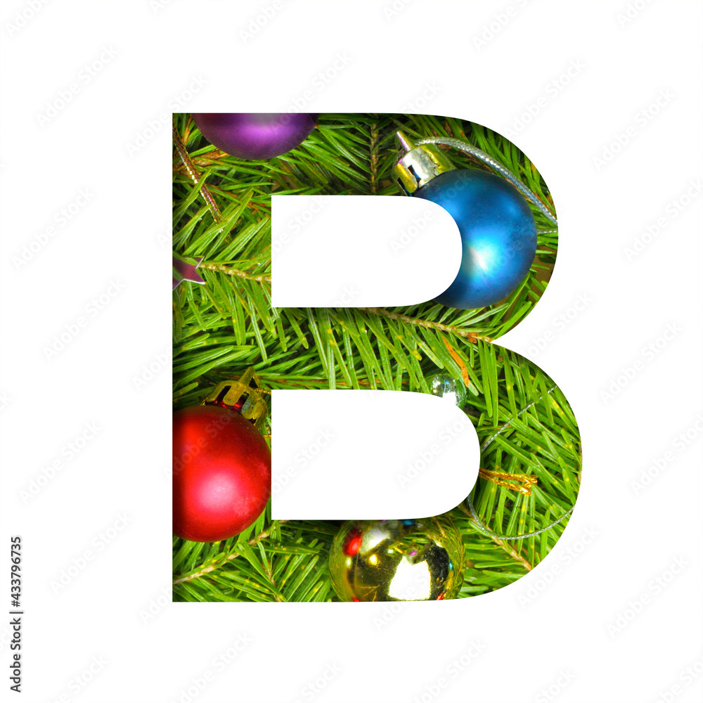 Alphabet on ?hristmas tree. The letter B cut out of paper on a ...