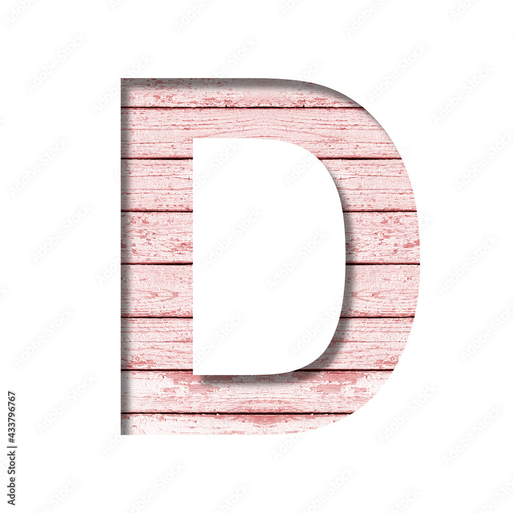 Font on boards with old paint. The letter D cut out of paper on a ...