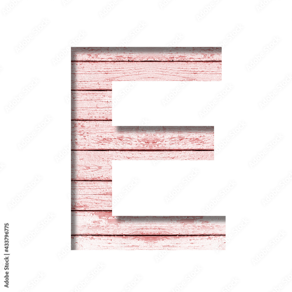 Font on boards with old paint. The letter E cut out of paper on a ...