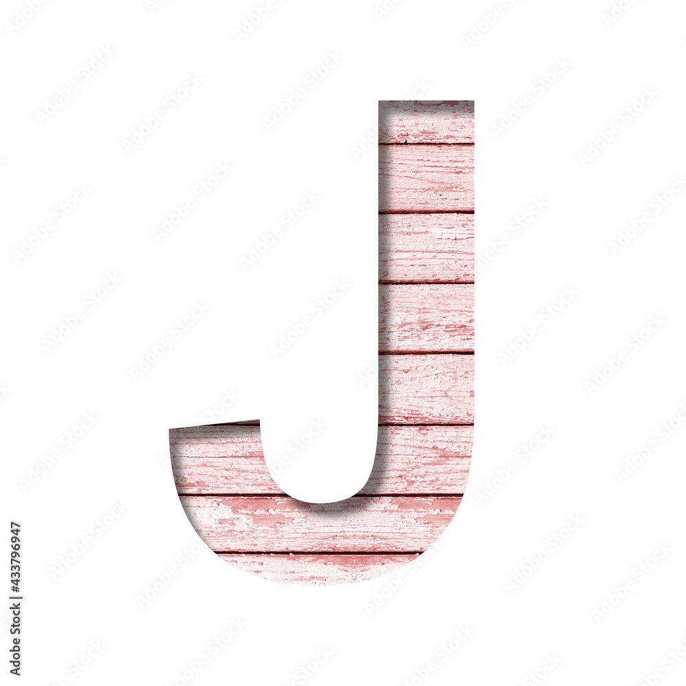 Font on boards with old paint. The letter J cut out of paper on a ...