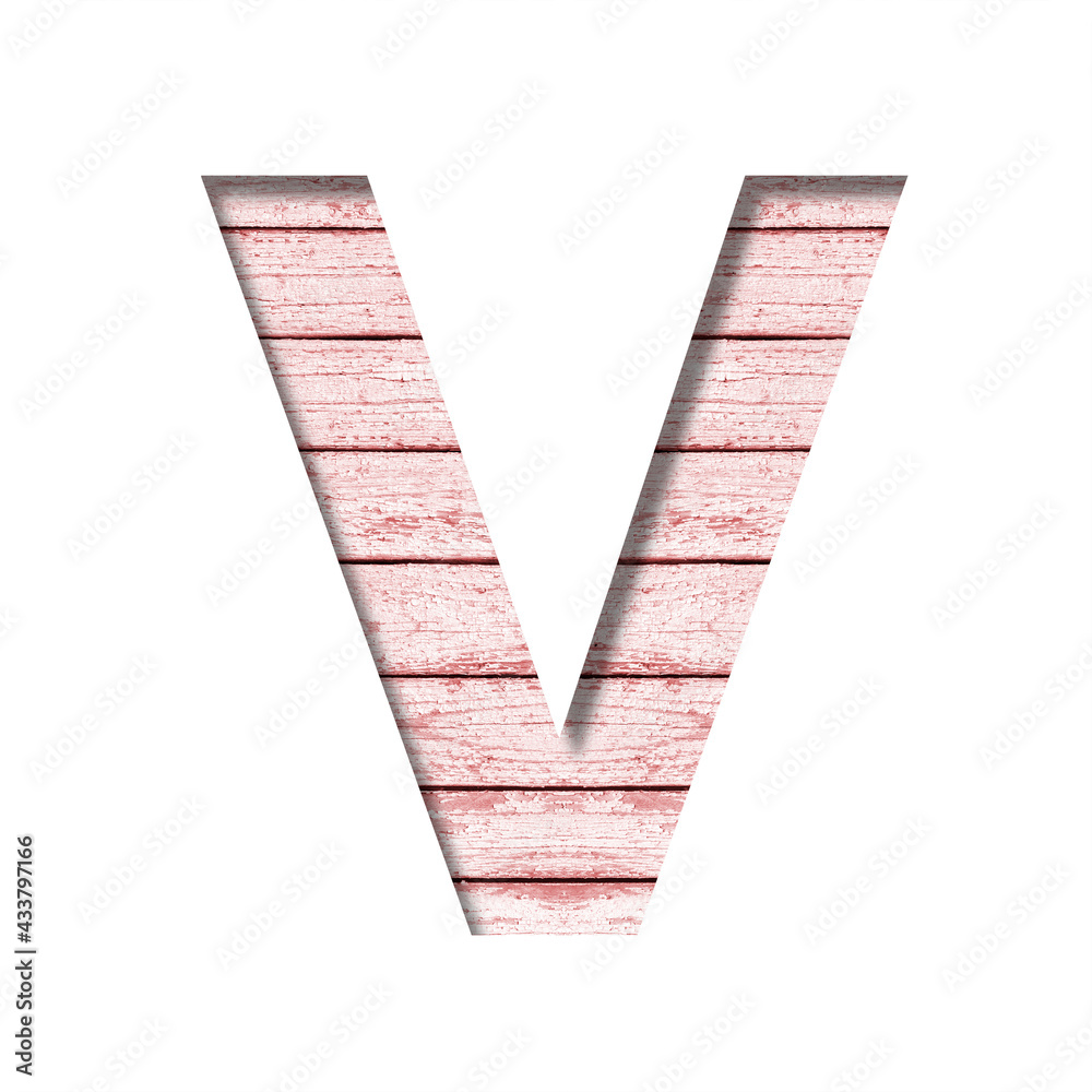 Font on boards with old paint. The letter V cut out of paper on a ...