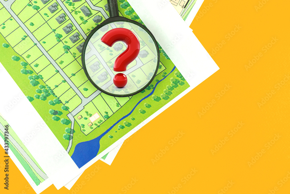 Real estate search with a map, concept choose building plot of land for ...