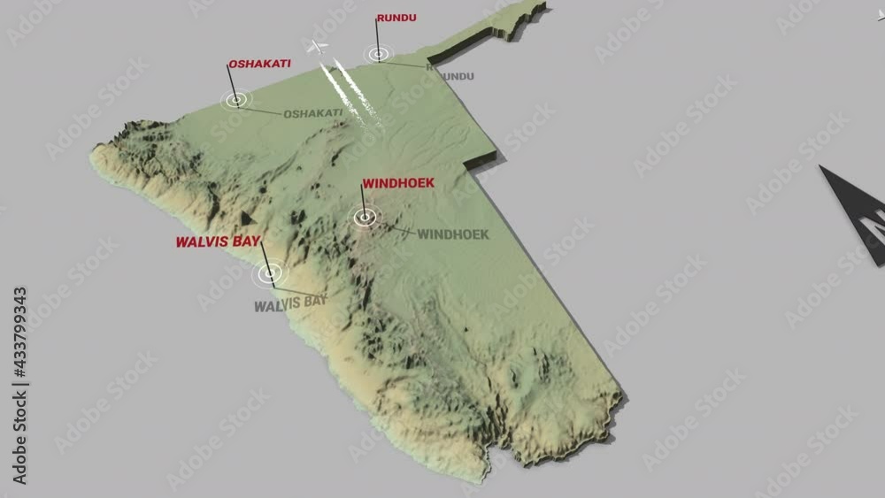 Seamless looping animation of the 3d terrain map of Namibia with the ...