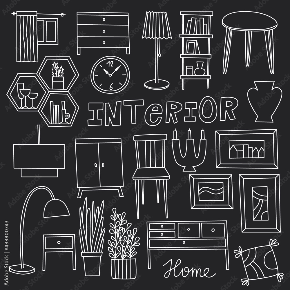 Doodle interior vector illustration, ideal for print, web Stock Vector ...