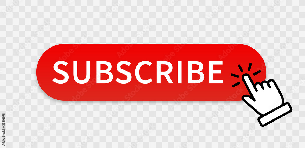 Subscribe button with hand click icon. Click button. Social media sign ...