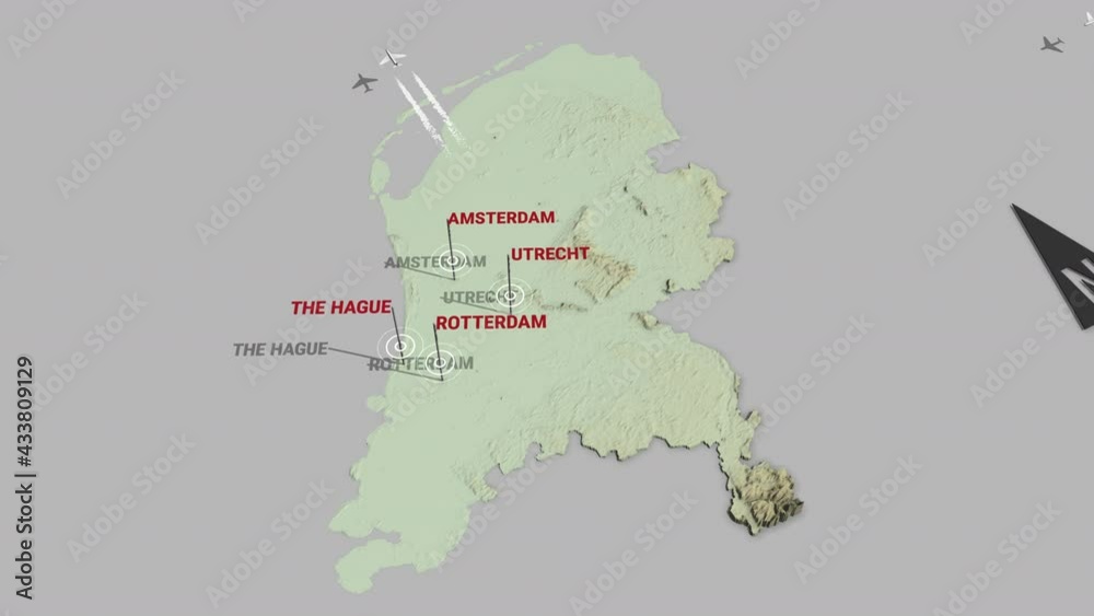 Seamless looping animation of the 3d terrain map of Netherlands with ...