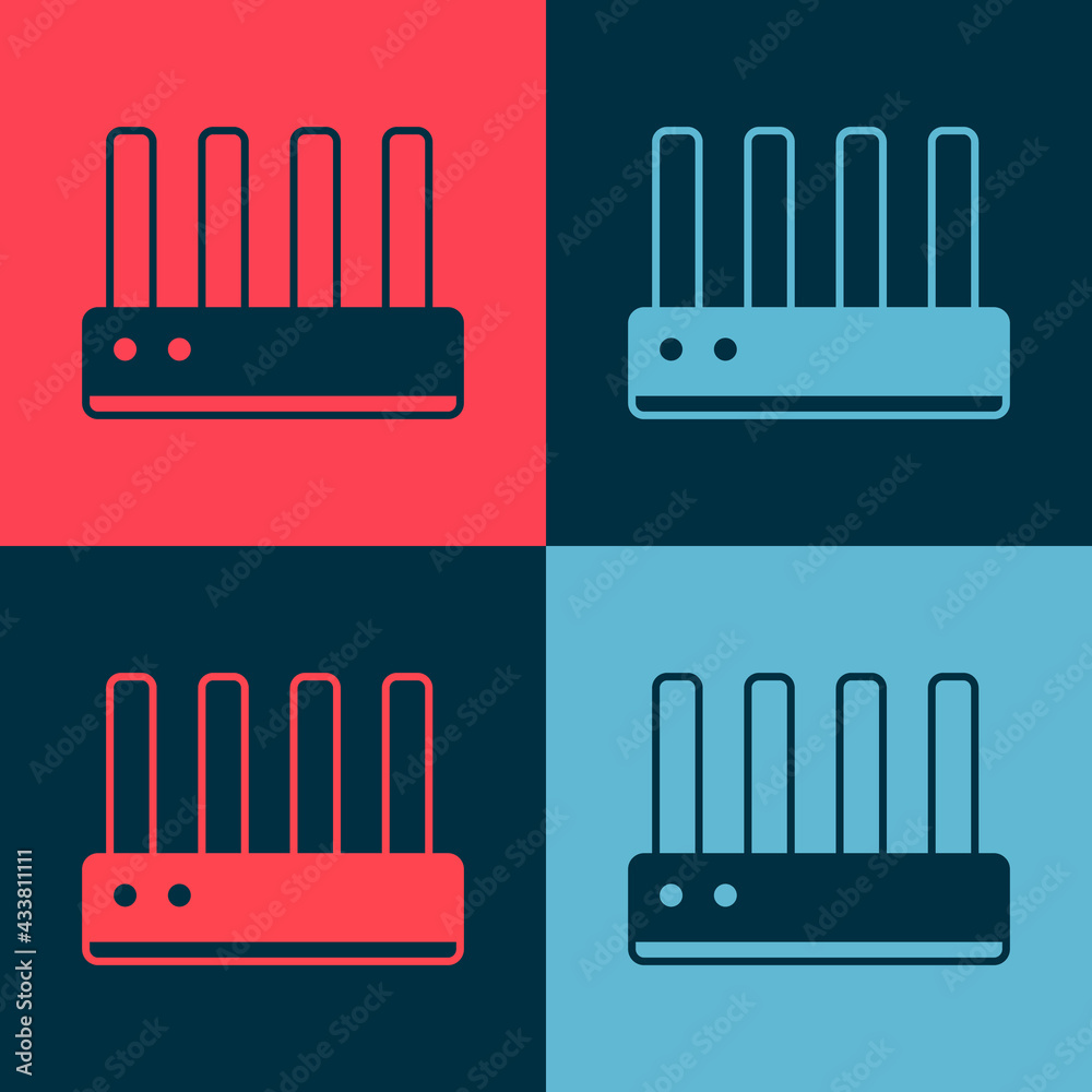 Pop art Router and wi-fi signal icon isolated on color background ...