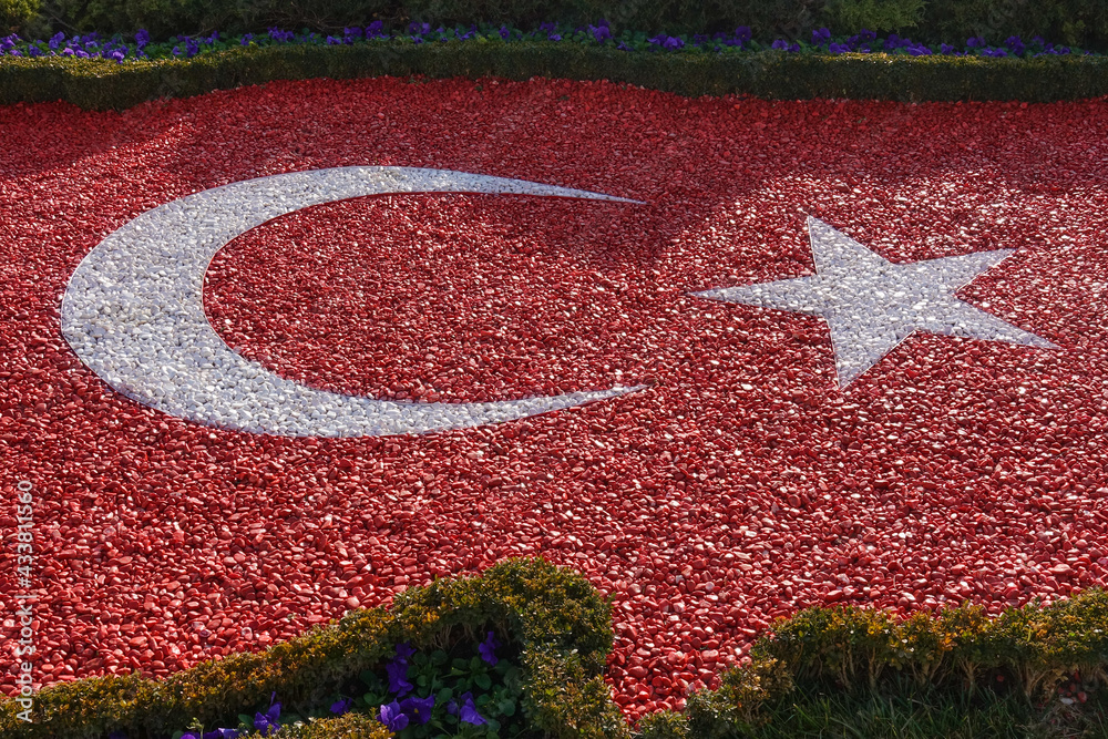 Turkish national flag made by small stones Stock Photo | Adobe Stock