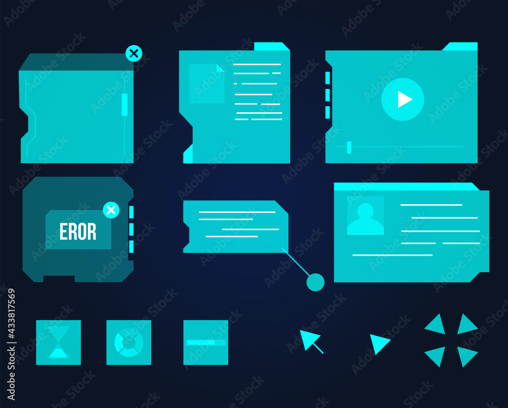 Futuristic touch screen user interface. Modern HUD control panel. Set ...