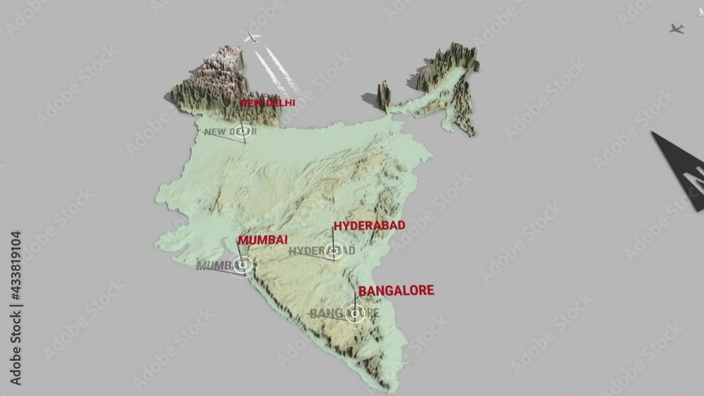 Seamless looping animation of the 3d terrain map of India with the ...