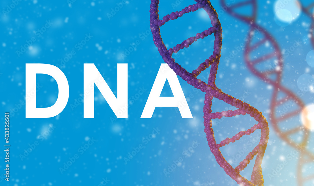 DNA chain and logo on a blue background. DNA chain as a symbol of ...