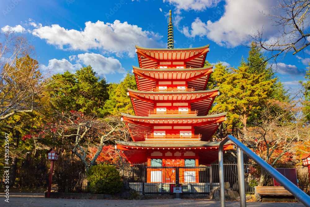 Chureito pagoda in Fujiyoshida. Japan culture attractions. Chureito ...