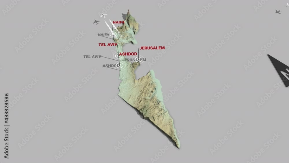 Seamless looping animation of the 3d terrain map of Israel with the ...