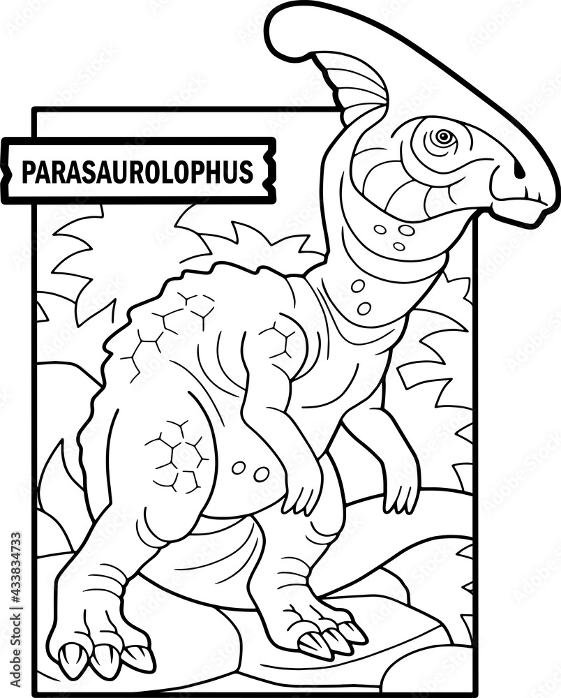 prehistoric dinosaur parasaurolophus, coloring page, outline ...