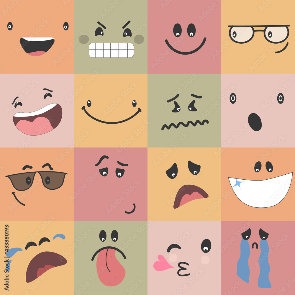 Emoticons set. comic Faces with various Emotions. Different characters ...