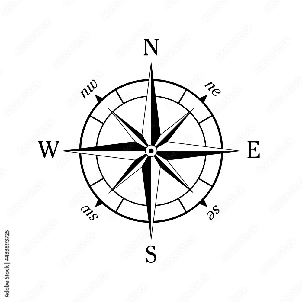 Vector compass rose with North, South, East and West indicated - Vector ...