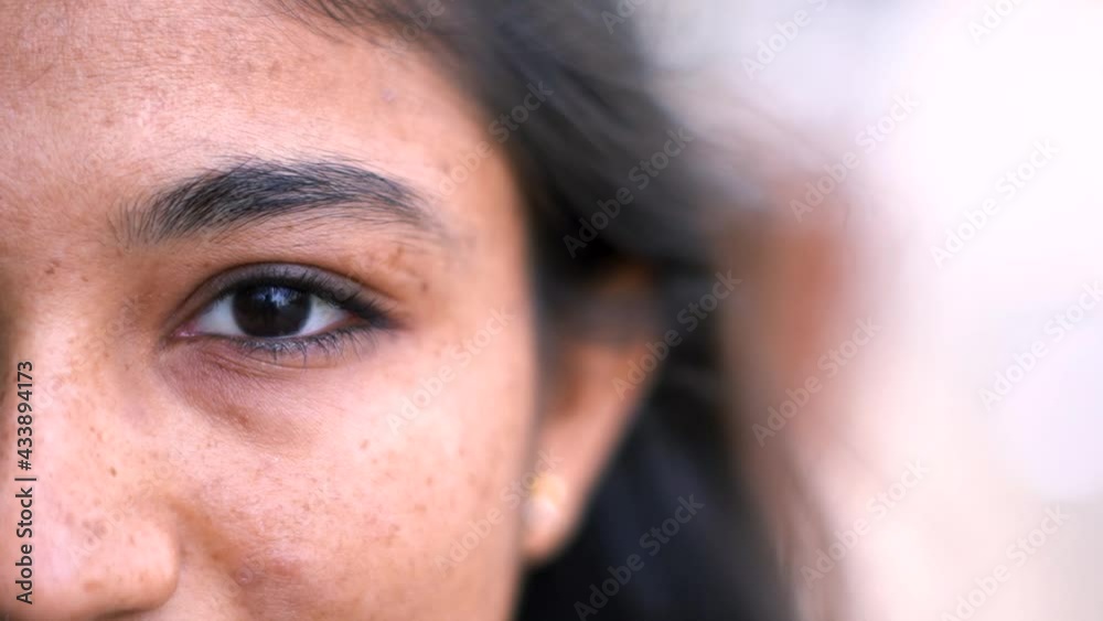 Extreme close up shot of eye of Indian young woman staring at camera ...