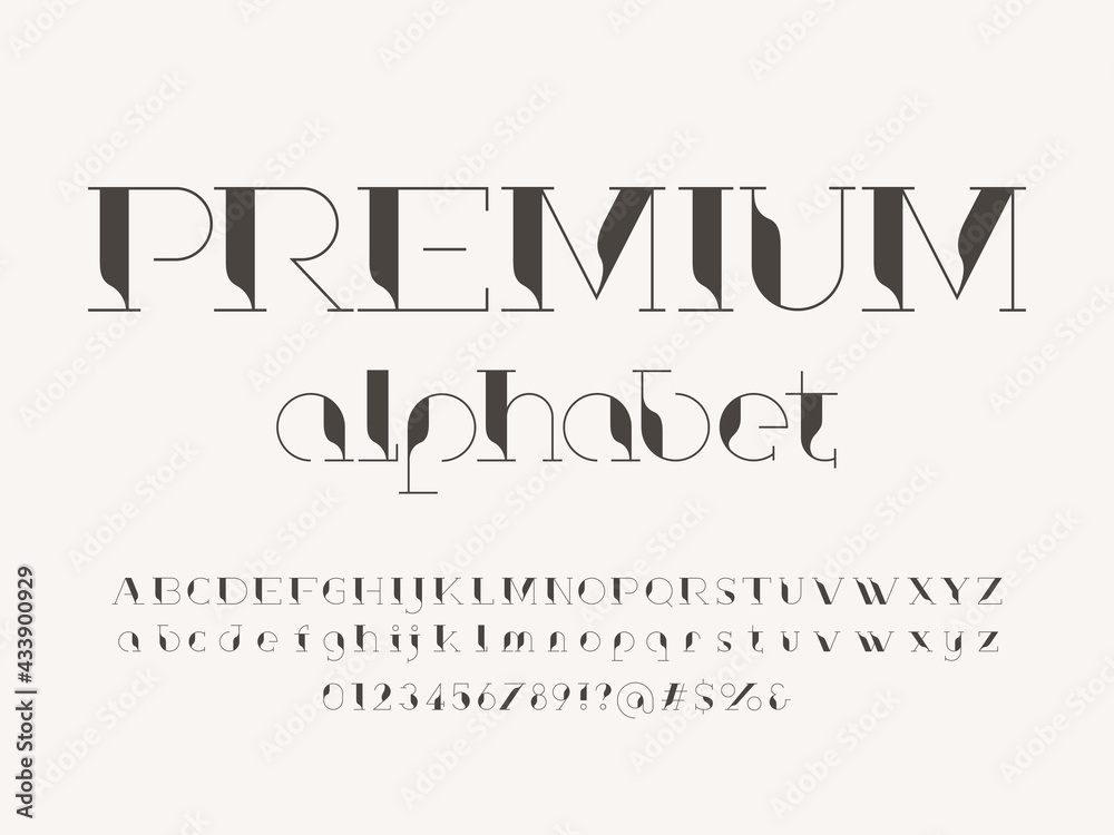 Modern stylized alphabet design with uppercase, lowercase, numbers and ...