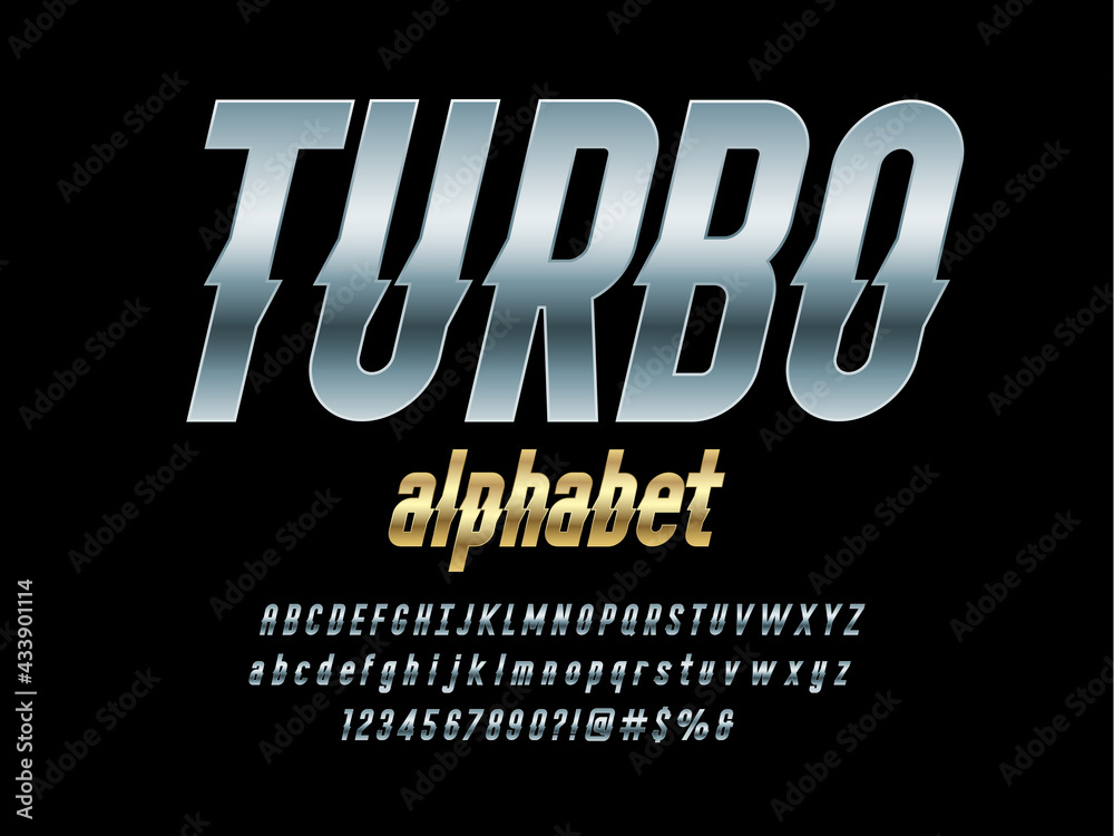 Speed style alphabet design with uppercase, lowercase, numbers and ...