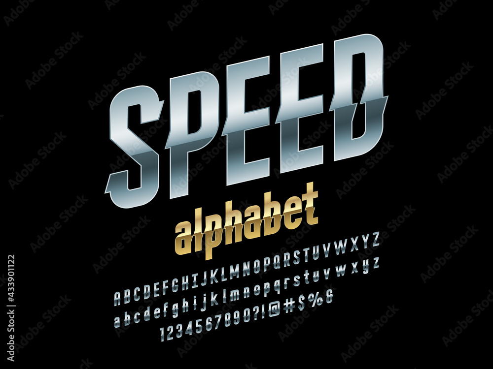 Speed style alphabet design with uppercase, lowercase, numbers and ...