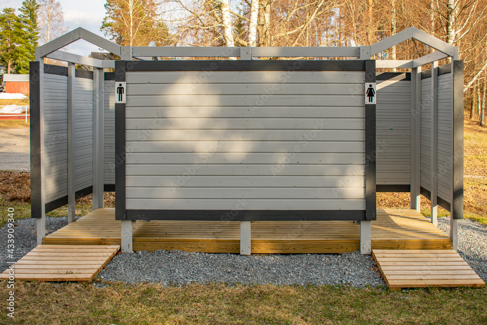 Outdoor Changing Room. Front view of an outdoor changing room for men ...