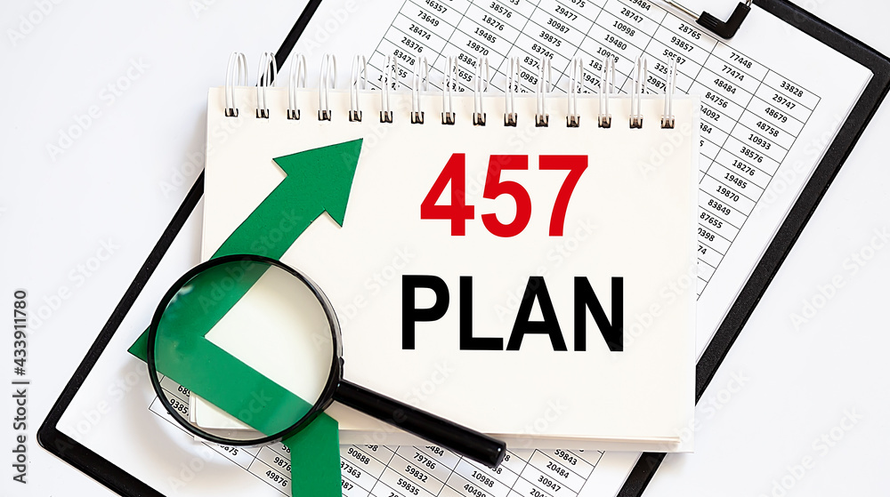 Notebook with Tools and Notes about 457 PLAN with chart Stock Photo ...
