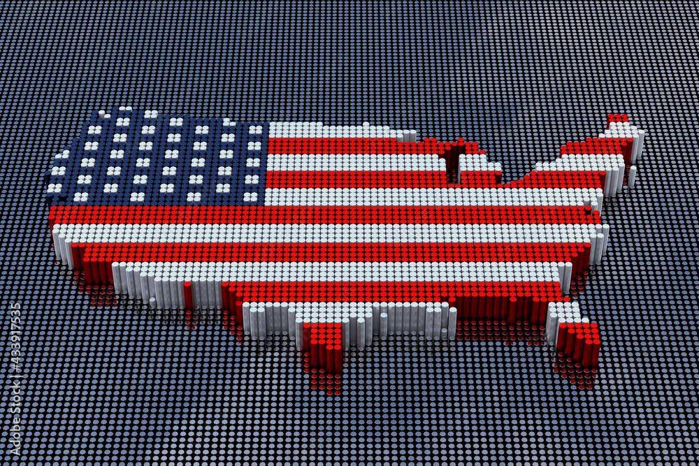 Pixel Art Style Usa Map with USA Flag color. 3d Rendering Stock ...
