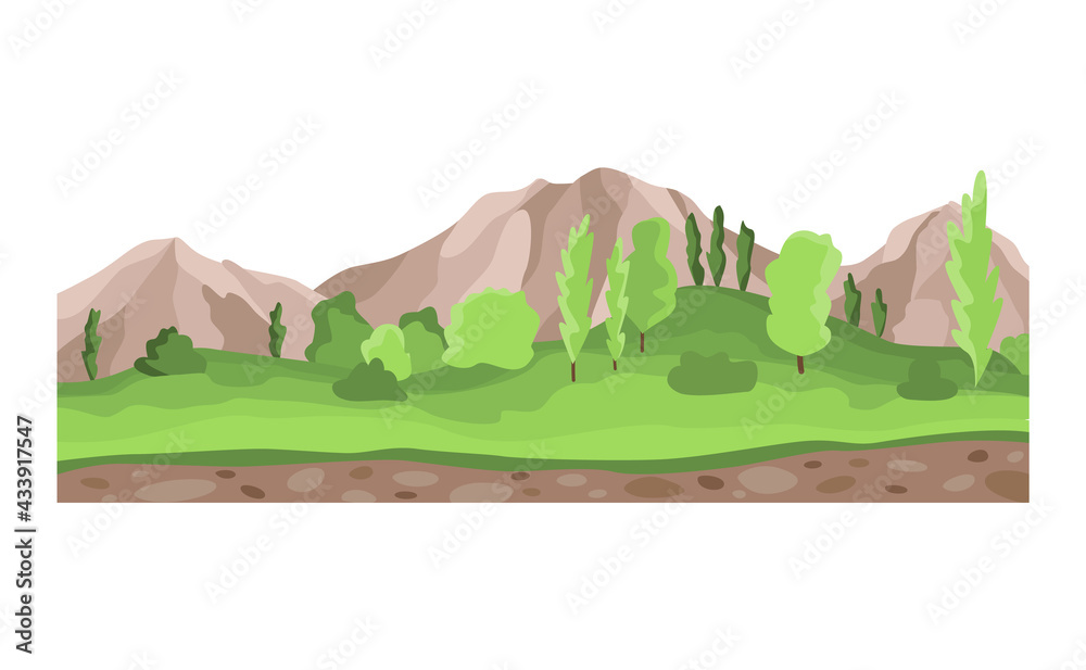 Game landscape. Cartoon design nature. Landscape of soil section ...