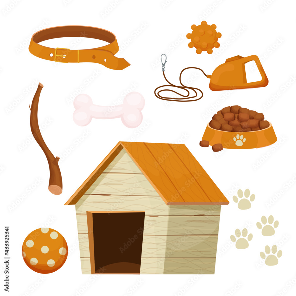 Set of accessories for dogs with kennel, toys, collar different staffs ...