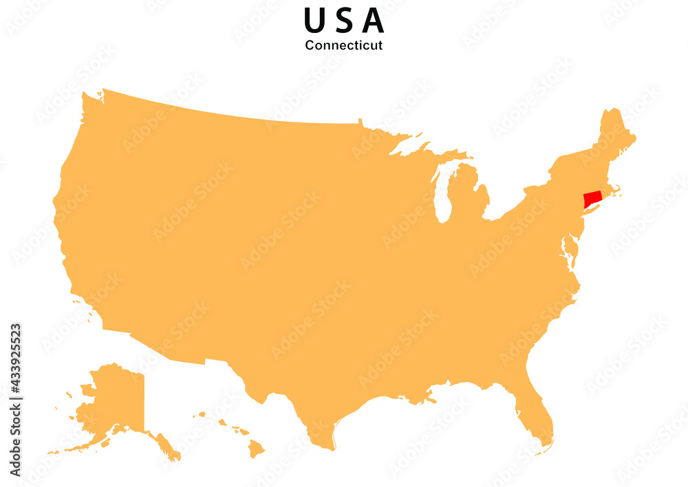 Connecticut State map highlighted on USA map. Connecticut map on United ...