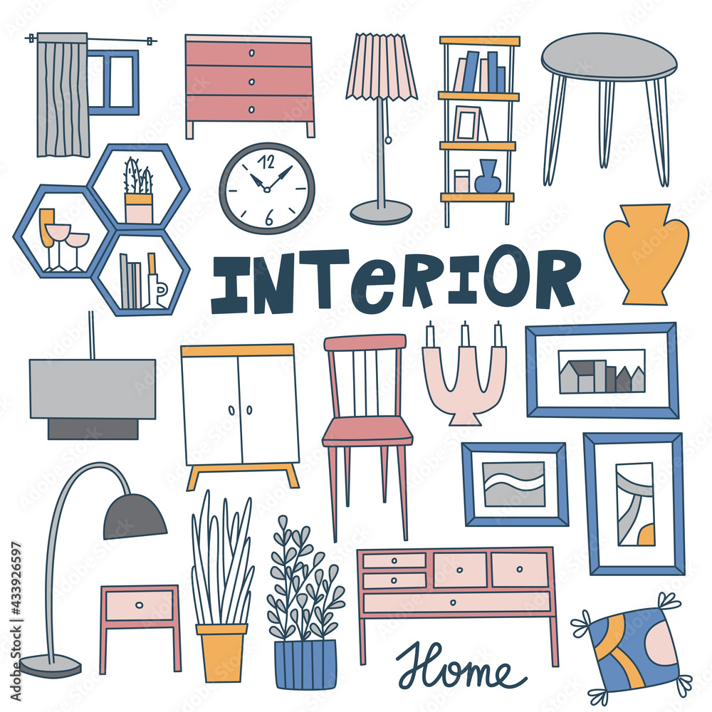 Doodle interior vector illustration, ideal for print, web Stock Vector ...