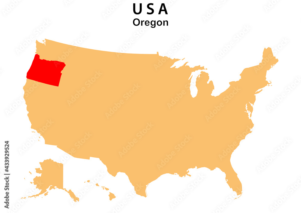 Oregon State map highlighted on USA map. Oregon map on United state of ...